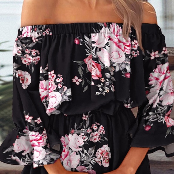 chicme | Dresses | Chicme Floral Print Off Shoulder Bell Sleeve Casual ...